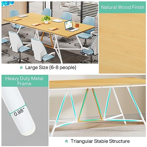Tribesigns 70.86" Executive Desk, Large Computer Office Desk with Strong Metal Frame, Modern Simple Workstation Business Furniture, 8 People Rectangle Conference Table for Home Office (Natural)