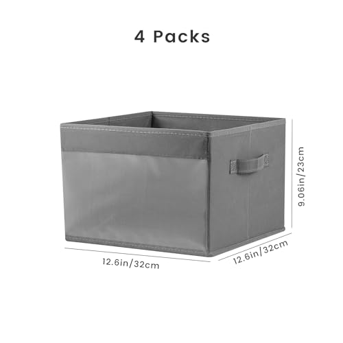 Remittur 4 Packs Closet Storage Bins with Clear Window, Foldable Linen Storage containers with Handle, Cube Storage Box Basket for Clothing, Jeans,Toys, Books, Shelves, Wardrobe, Closet