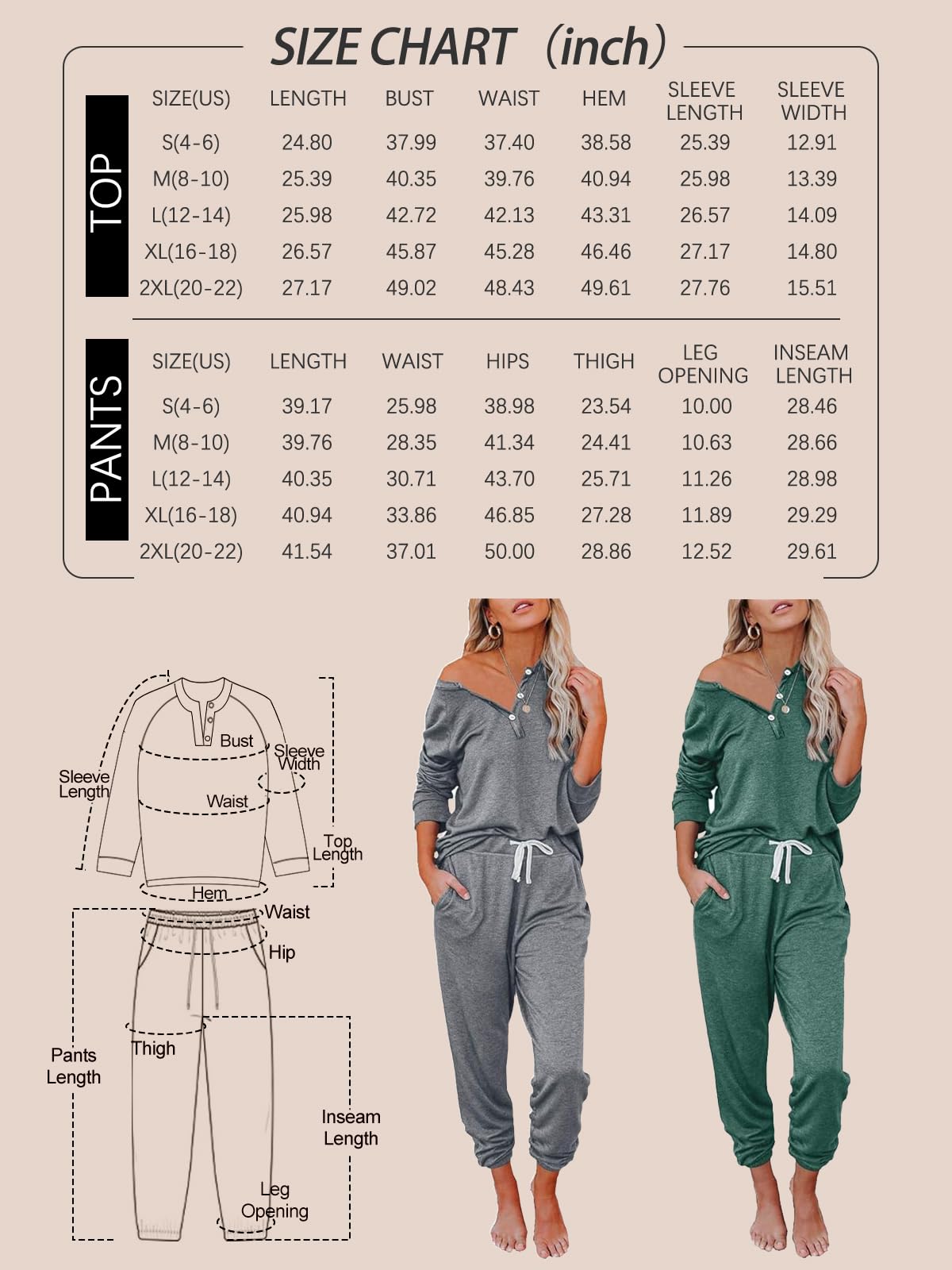 AUTOMET Womens 2 Piece Outfits Pajamas Sets Fall Lounge Sets Loungewear Sweatsuits with Sweatpants Coffee Grey M
