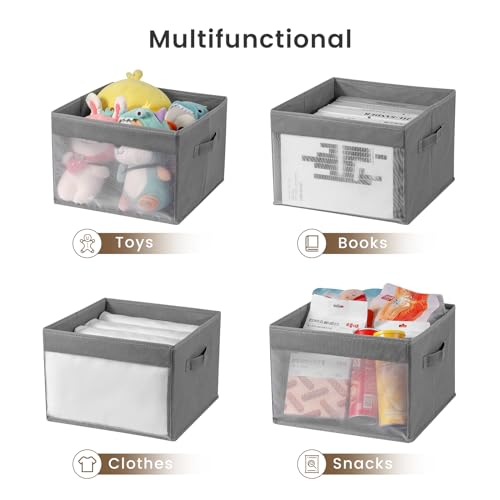 Remittur 4 Packs Closet Storage Bins with Clear Window, Foldable Linen Storage containers with Handle, Cube Storage Box Basket for Clothing, Jeans,Toys, Books, Shelves, Wardrobe, Closet