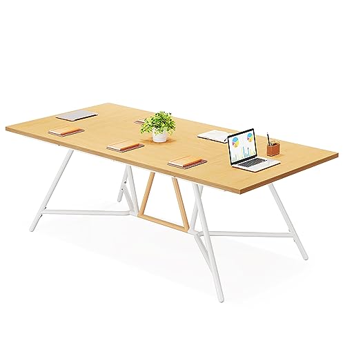 Tribesigns 70.86" Executive Desk, Large Computer Office Desk with Strong Metal Frame, Modern Simple Workstation Business Furniture, 8 People Rectangle Conference Table for Home Office (Natural)