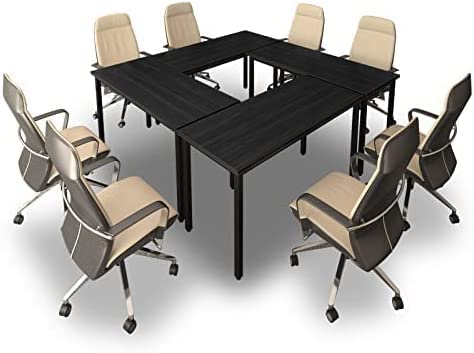 Bonzy Home Conference Tables 6.5ft Meeting Room Study Writing Table Office Computer Desk Save Space Design for 8 People 4PCS Black 78.7"x78.7"x29.5"