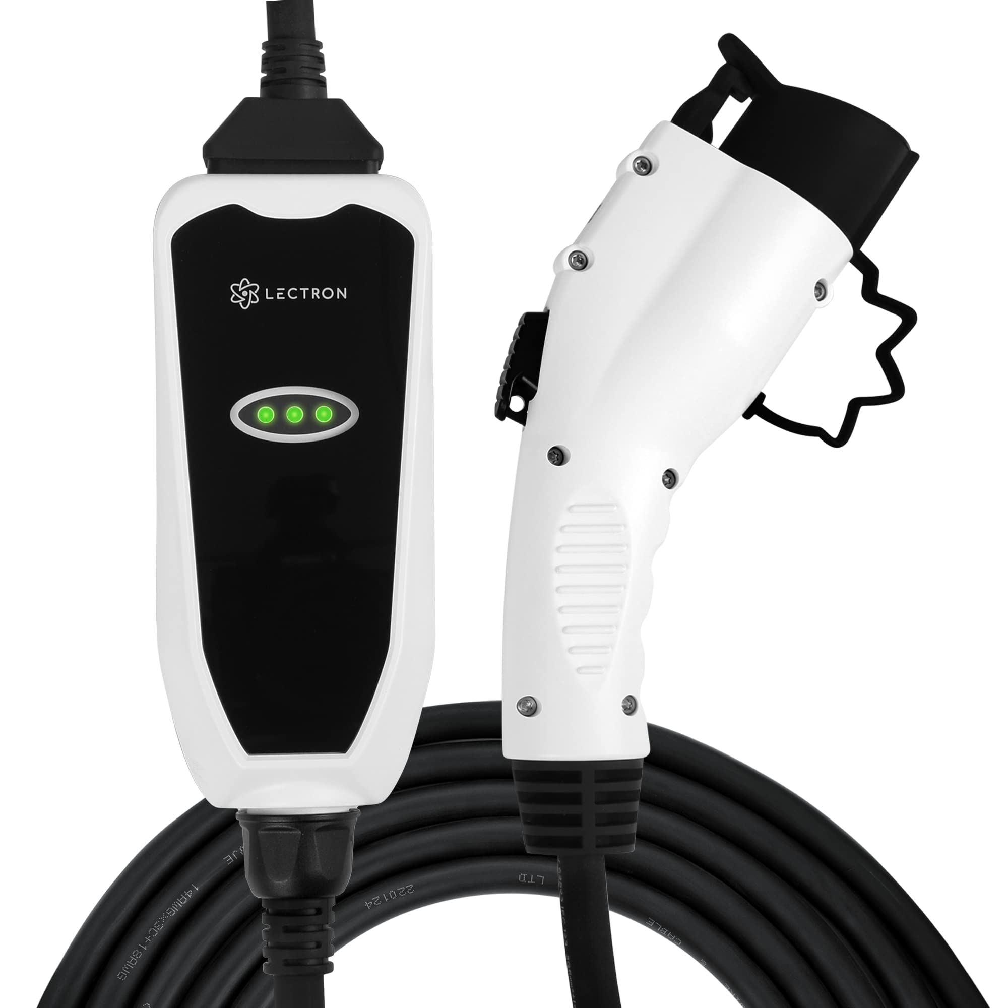Lectron Level 1 / Level 2 Portable J1772 EV Charger (12 Amp / 32 Amp) with Dual Charging Plugs (NEMA 5-15 & 14-50) - Compatible with All J1772 EVs (White)