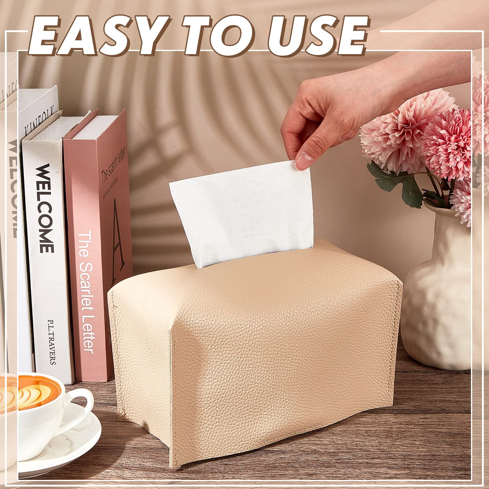 Gerrii 4 Pcs Tissue Box Cover Holder Rectangular PU Leather Tissue Cover Modern Decorative Tissue Box Case Organizer Holder for Tabletop Bathroom Car Vanity Countertop Office Desk 9.5 x 5 x 5 Inch