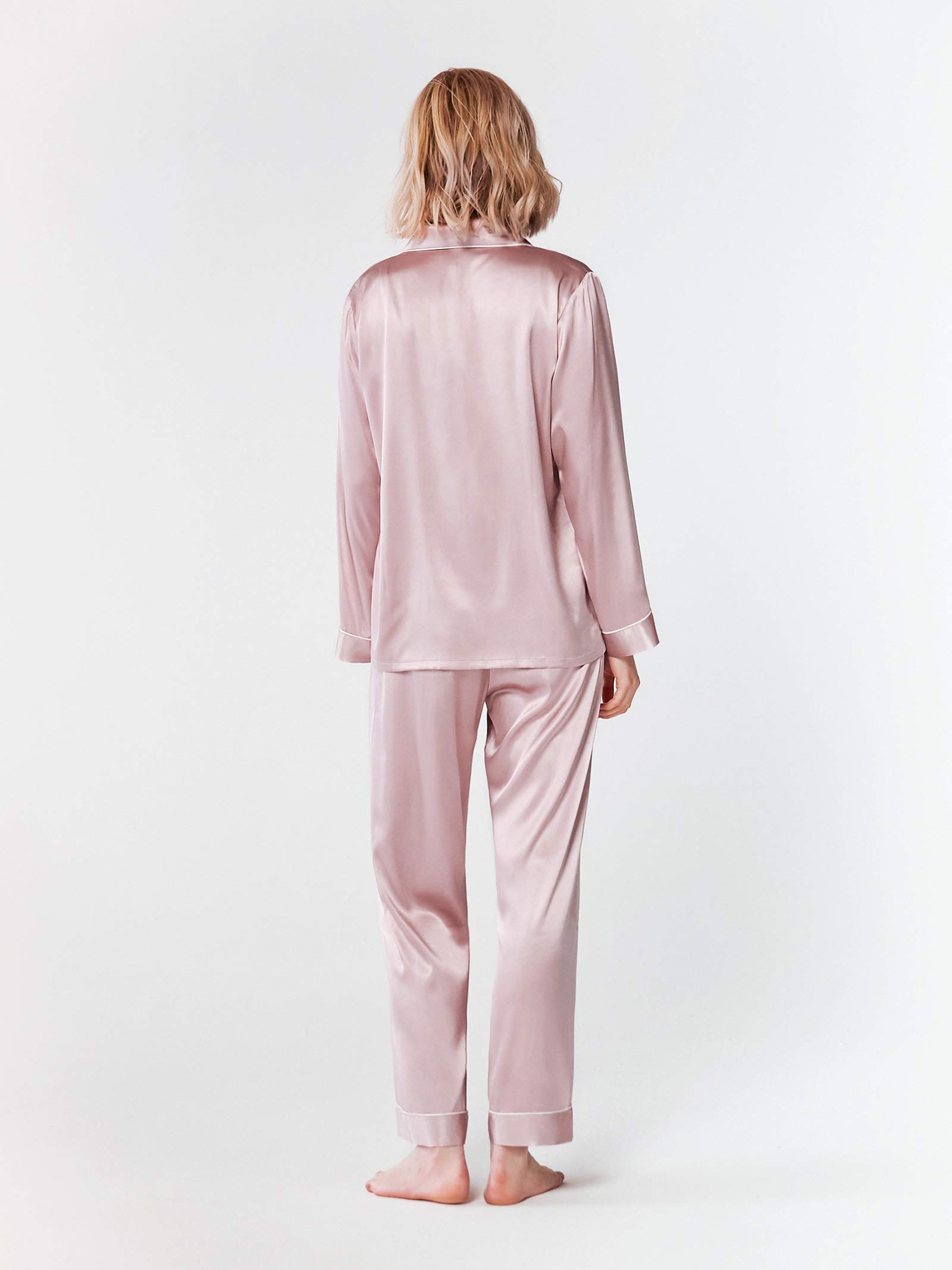 SIORO Womens Silk Pajamas Soft Long Satin Sleepwear Ladies Pajama Sets Button Down Loungewear Pyjamas Suit, Dusty Rose, Large