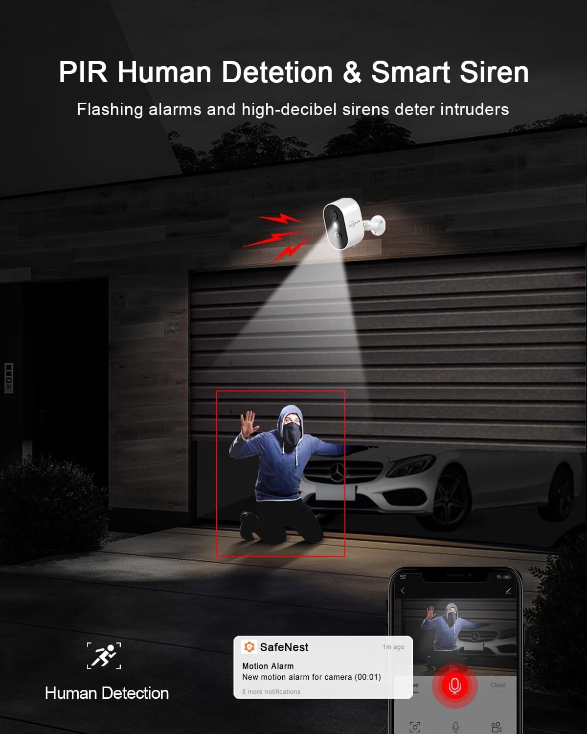 AMSEEN Solar Security Camera Wireless Outdoor with 360° Panoramic View, PIR Human Detection, 2K Night Vision, Spotlight and Siren, 2-Way Audio, Compatible with Alexa for Home Surveillance (C2-01)
