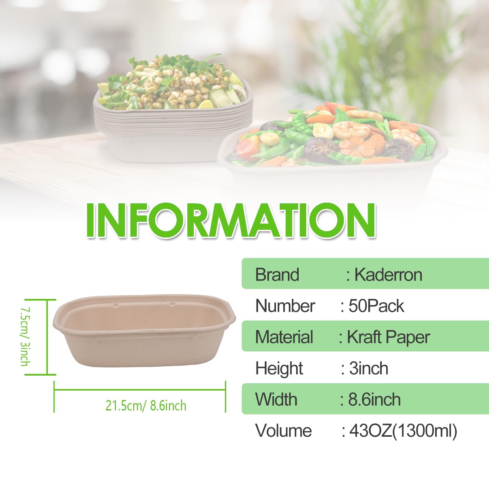 Kaderron 35 oz 50 Pack Large Paper Bowls with Lids, Disposable Bowls Bulk Leakproof and Microwave Safe for Hot/Cold Use