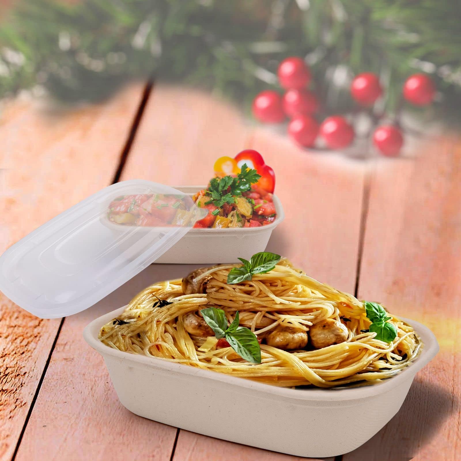 Kaderron 35 oz 50 Pack Large Paper Bowls with Lids, Disposable Bowls Bulk Leakproof and Microwave Safe for Hot/Cold Use