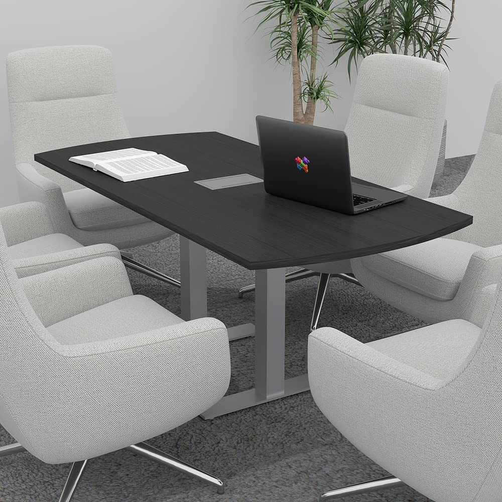 SKUTCHI DESIGNS INC. 6 Person Small Arc Rectangle Conference Table with T Bases and Power Module | Harmony Series | 6' Meeting Room Table | Asian Night | Factory Clearance