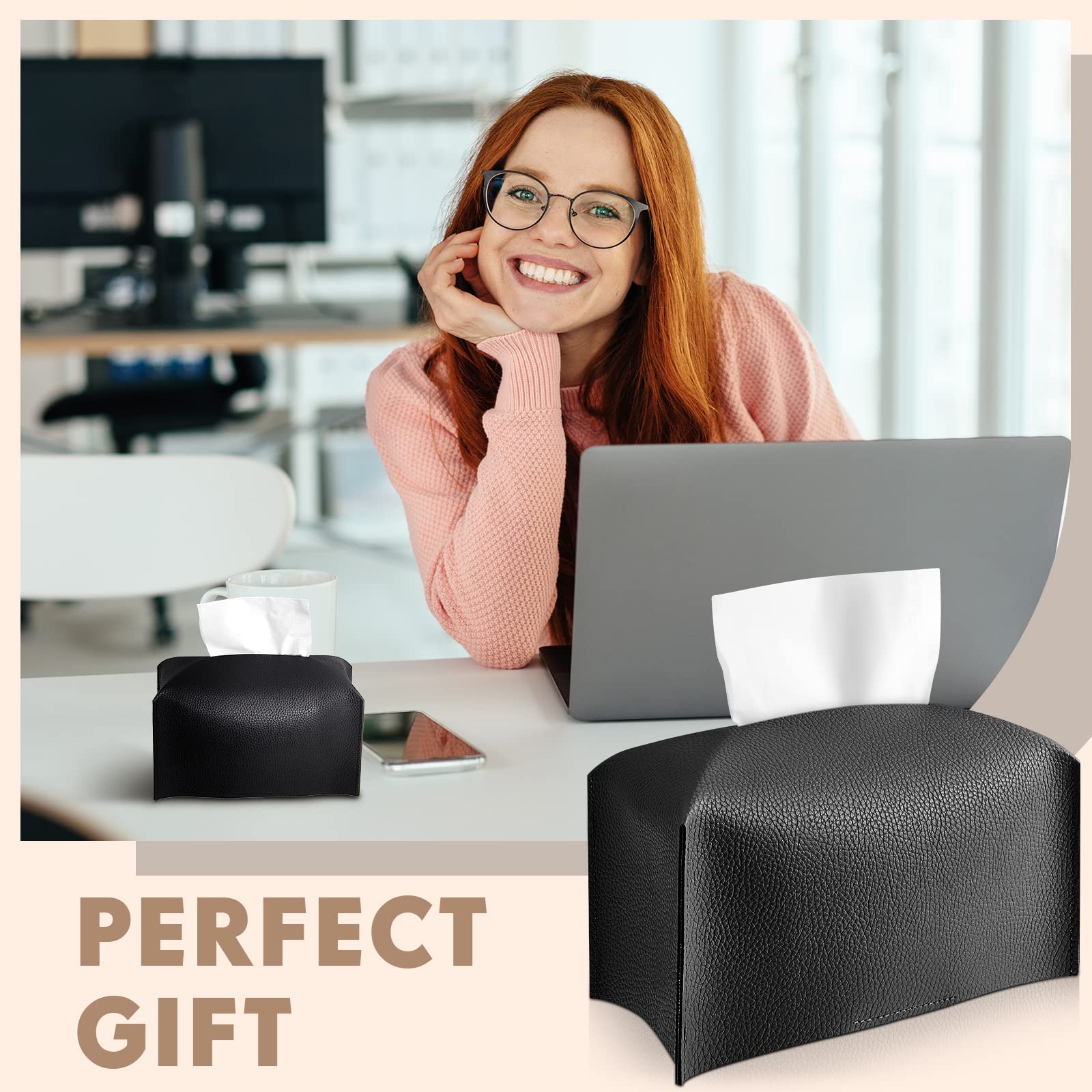 Gerrii 4 Pcs Tissue Box Cover Holder Rectangular PU Leather Tissue Cover Modern Decorative Tissue Box Case Organizer Holder for Tabletop Bathroom Car Vanity Countertop Office Desk 9.5 x 5 x 5 Inch