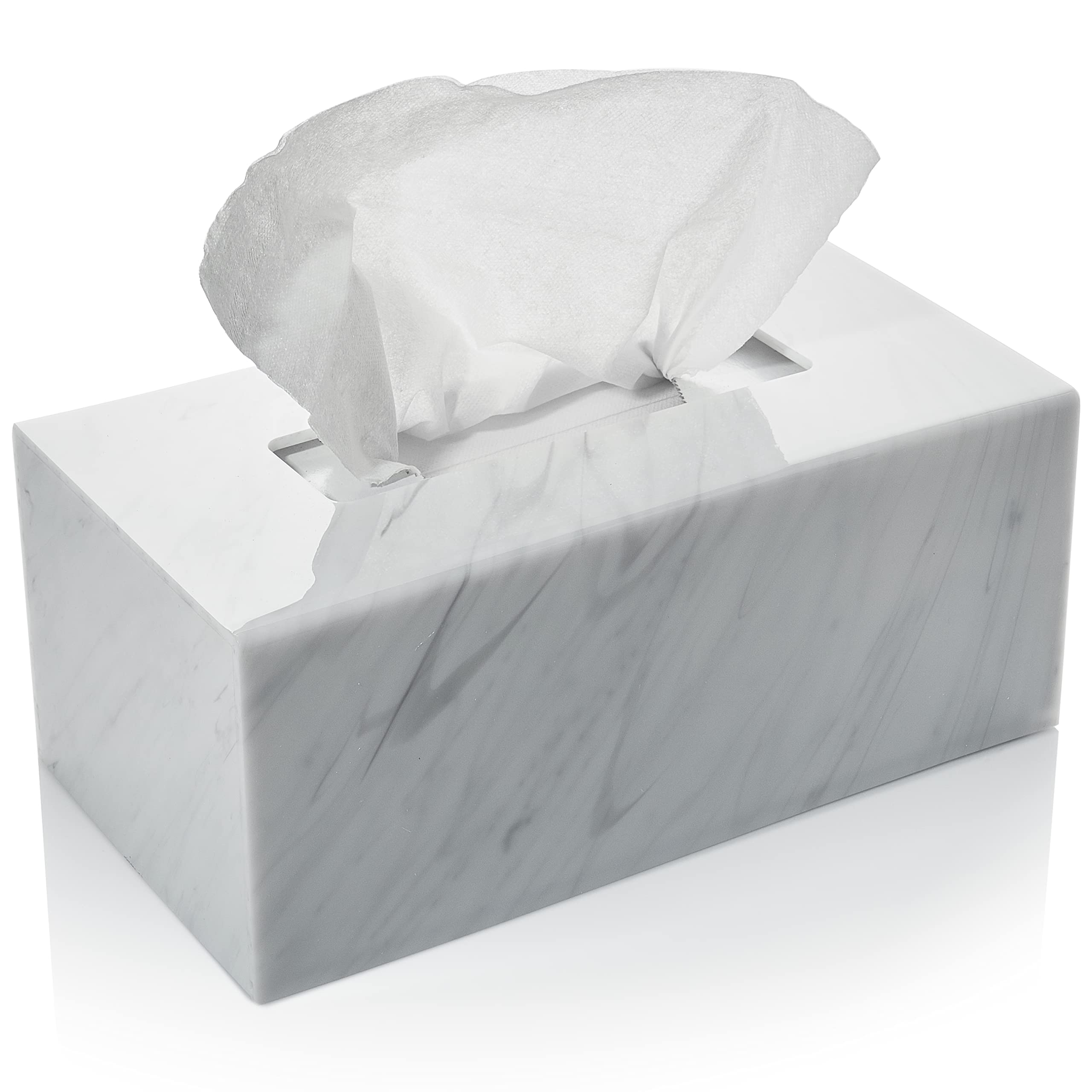 Acrylic Tissue Box Holder, Clear Dispenser for Facial Tissues, Napkins, and Dryer Sheets. Perfect for Bathrooms, Desks, Countertops, Vanities, Bedrooms, and Nightstands (Rectangle, Marble)