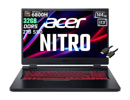 Acer Nitro 5 17.3" FHD 144Hz (DDR5 32GB RAM, 2TB PCle SSD, AMD Ryzen 7 6800H (Beats Intel i7 10750H) , GeForce RTX 3050Ti) Gaming Laptop, Backlit KB, Webcam, Ray Tracing, IST HDMI, Win 11 Home