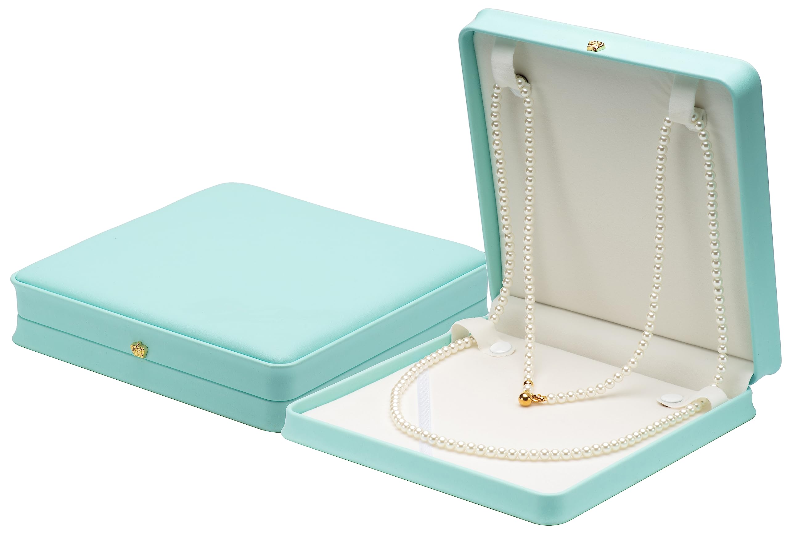 COWFEX Long Pearl Chain PU Necklace Gift Box Display Case Storage Holder (Blue)