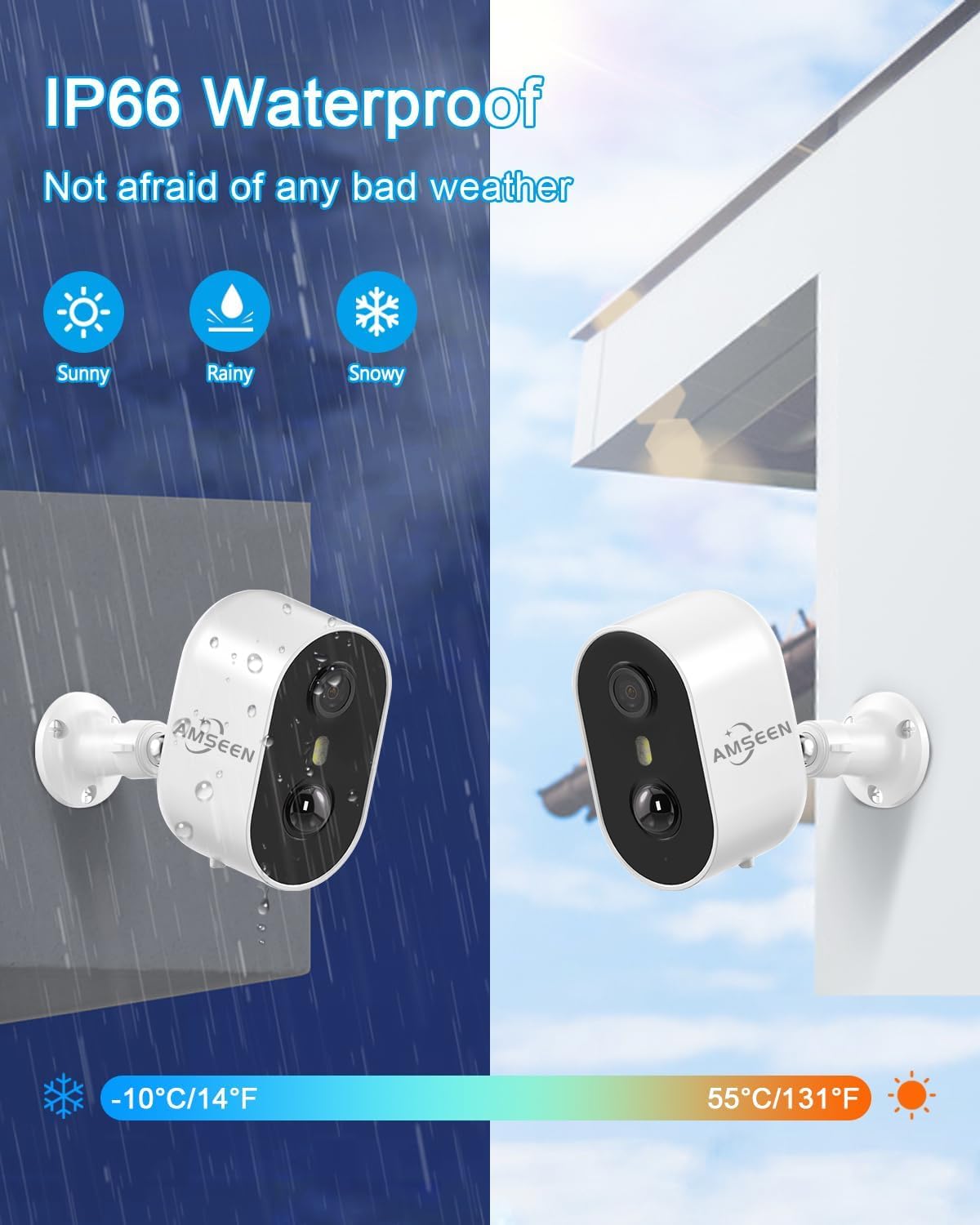 AMSEEN Solar Security Camera Wireless Outdoor with 360° Panoramic View, PIR Human Detection, 2K Night Vision, Spotlight and Siren, 2-Way Audio, Compatible with Alexa for Home Surveillance (C2-01)