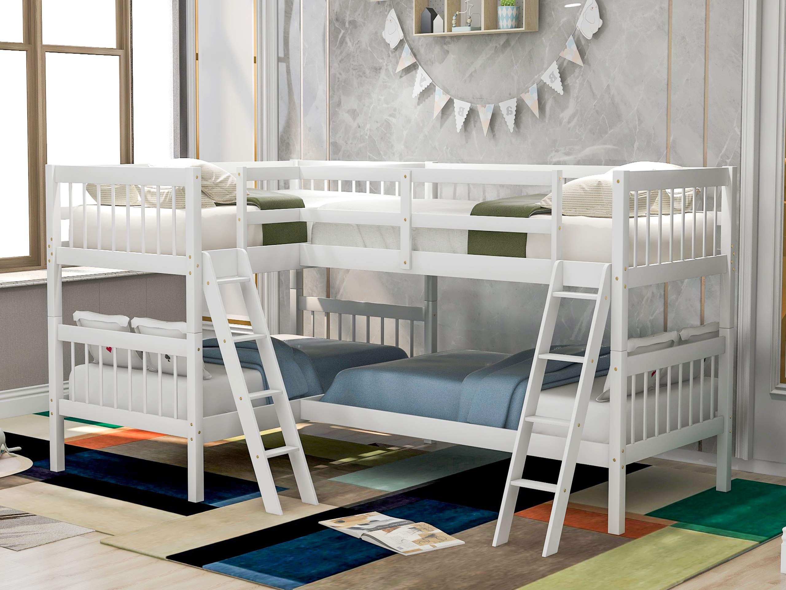 Merax L-Shaped Bunk Bed with Ladder,Twin Size