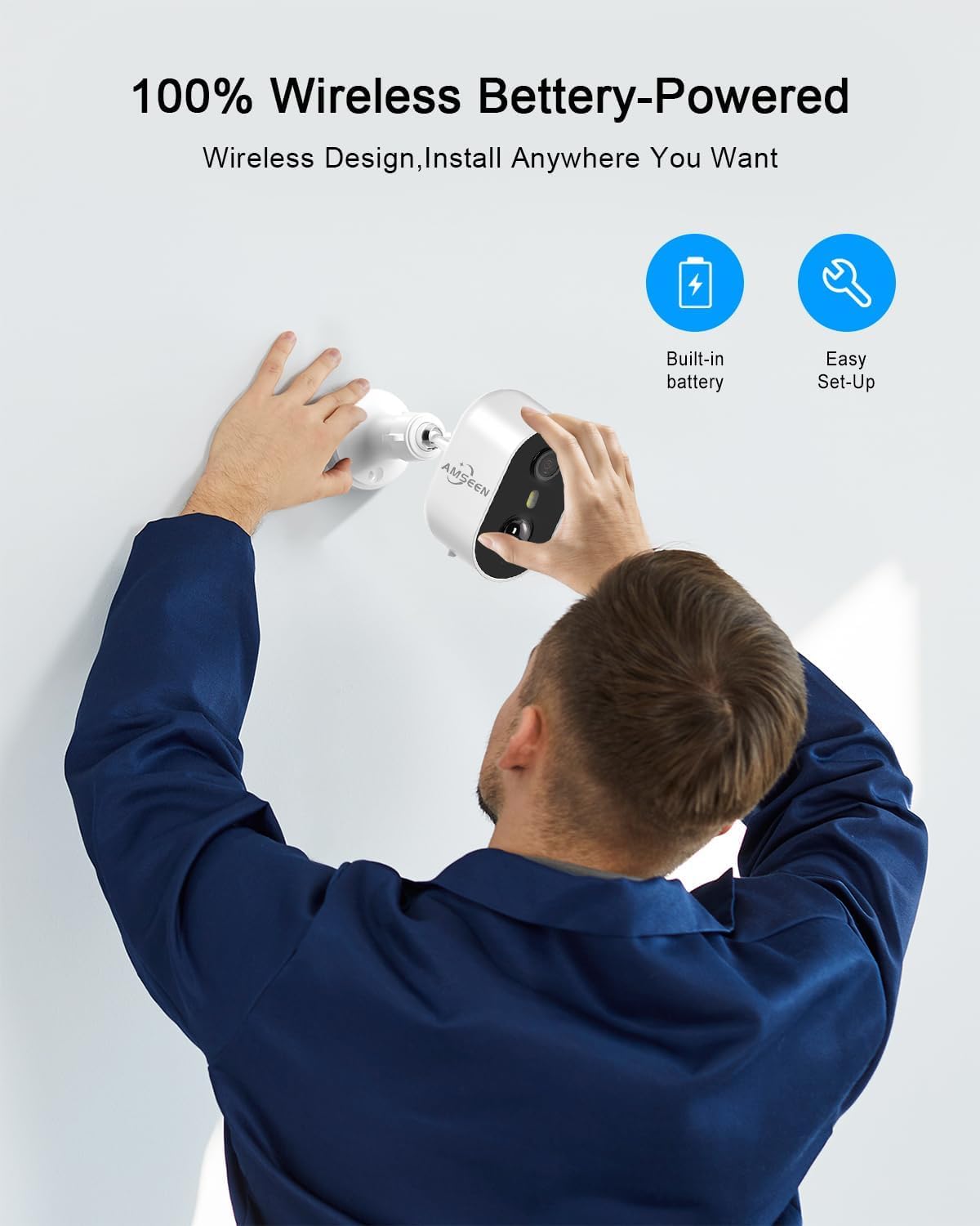 AMSEEN Solar Security Camera Wireless Outdoor with 360° Panoramic View, PIR Human Detection, 2K Night Vision, Spotlight and Siren, 2-Way Audio, Compatible with Alexa for Home Surveillance (C2-01)