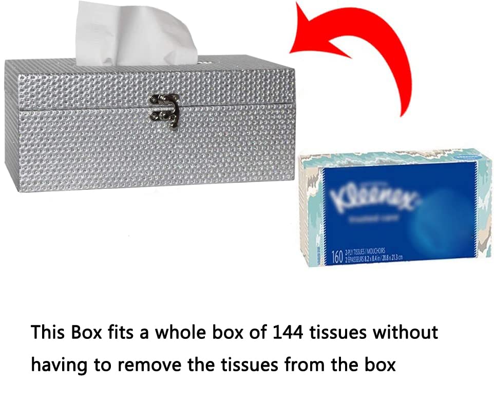 MODE HOME Rectangular Wooden Tissue Box Cover Silver Glitter Leather Tissue Box Holder with Metal Clasp for Living Room, Bathroom, Bedroom, Dryer Sheet Holder for Laundry Room Decor