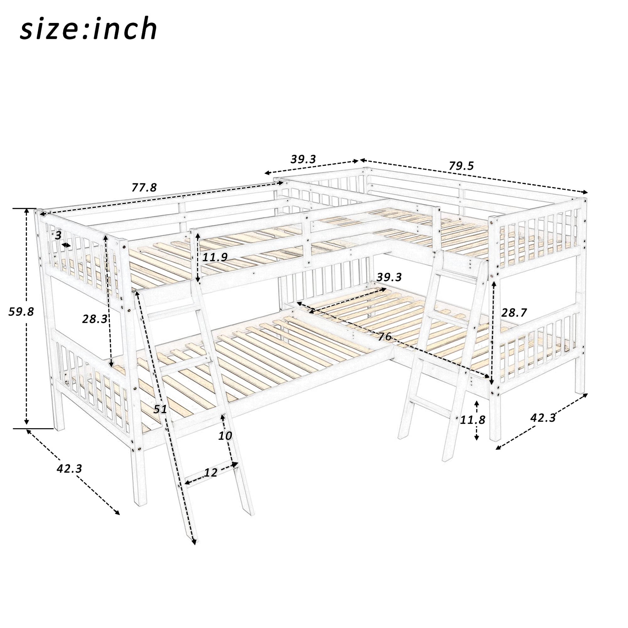 Merax L-Shaped Bunk Bed with Ladder,Twin Size