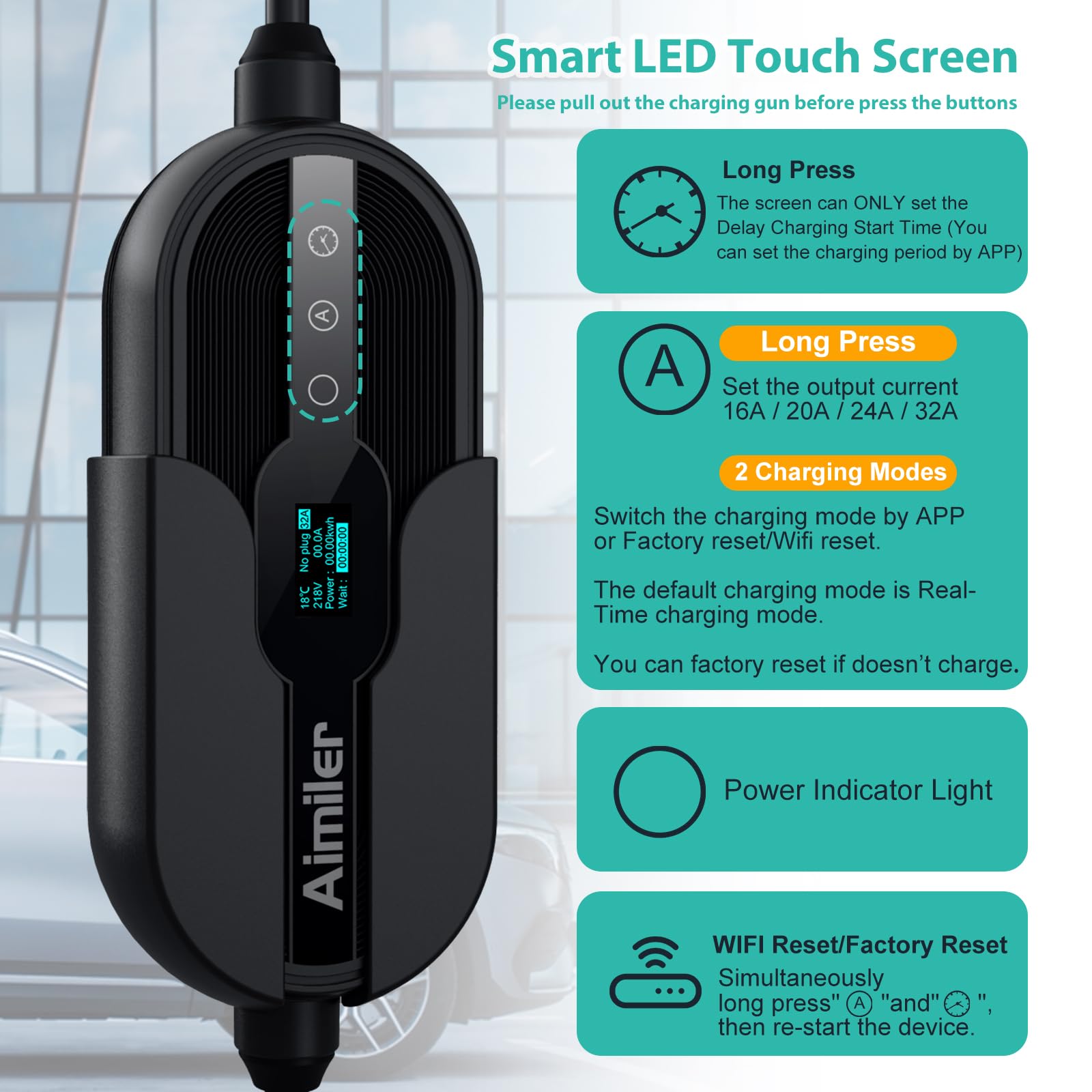 AIMILER Level 2 Tesla Charger(Wireless WiFi APP), 240V, 32 Amp, NEMA 14-50 Plug, 25ft Cord - Portable/Home NACS Connector Electric Car(EV) Charger for Tesla - Compatible with Tesla Model X/Y/3/S