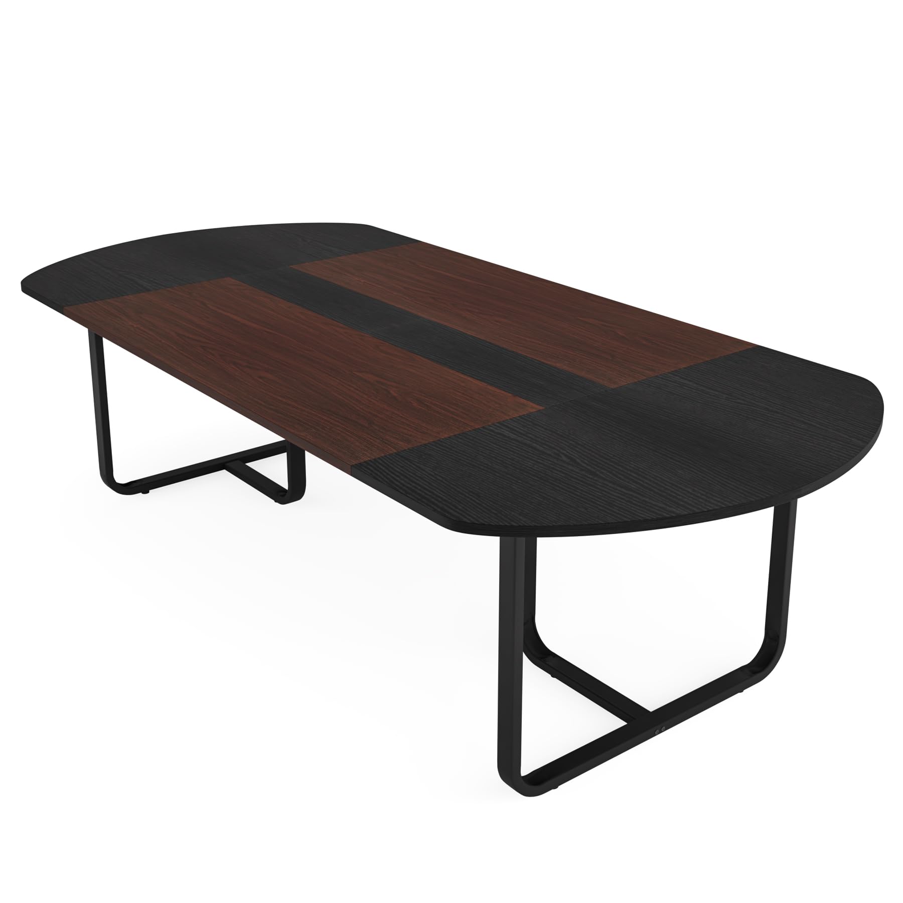 Tribesigns 70.86" Modern Oval Dining Table with Walnut and Black Finish Splicing Board, Curved Kitchen Tables for 6-8, Large Dining Room Table with Stylish Metal Legs (Walnut+Black)