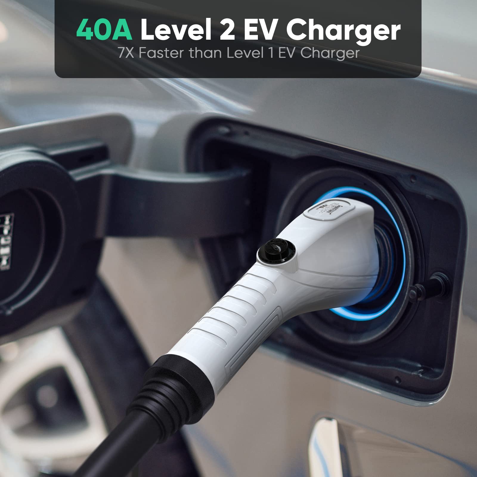 SOPHTRANS Level 2 EV Charger,10 to 40 Amp with J1772 NEMA 14-50 Thick Cable (8AWG), Wall Mounted & Portable Electric Car Charger with WiFi (100-240V,25ft) (Black)