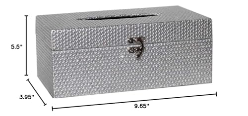 MODE HOME Rectangular Wooden Tissue Box Cover Silver Glitter Leather Tissue Box Holder with Metal Clasp for Living Room, Bathroom, Bedroom, Dryer Sheet Holder for Laundry Room Decor