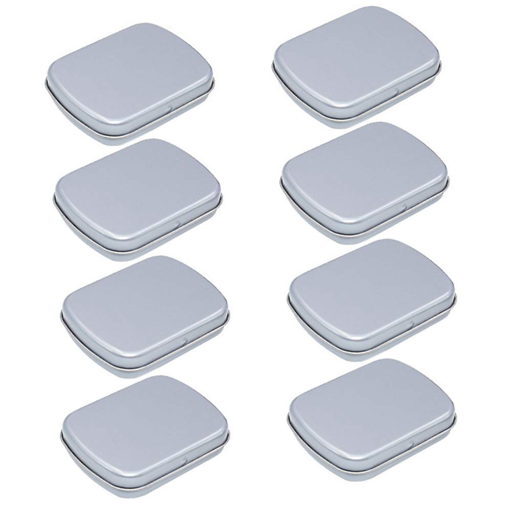 8Pcs Metal Hinged Top Tin Box Containers Rectangular Empty Portable Mini Storage Case Box with Lid for Candies, Pills, Earring, Jewelry and Other Small Craft Item (White)