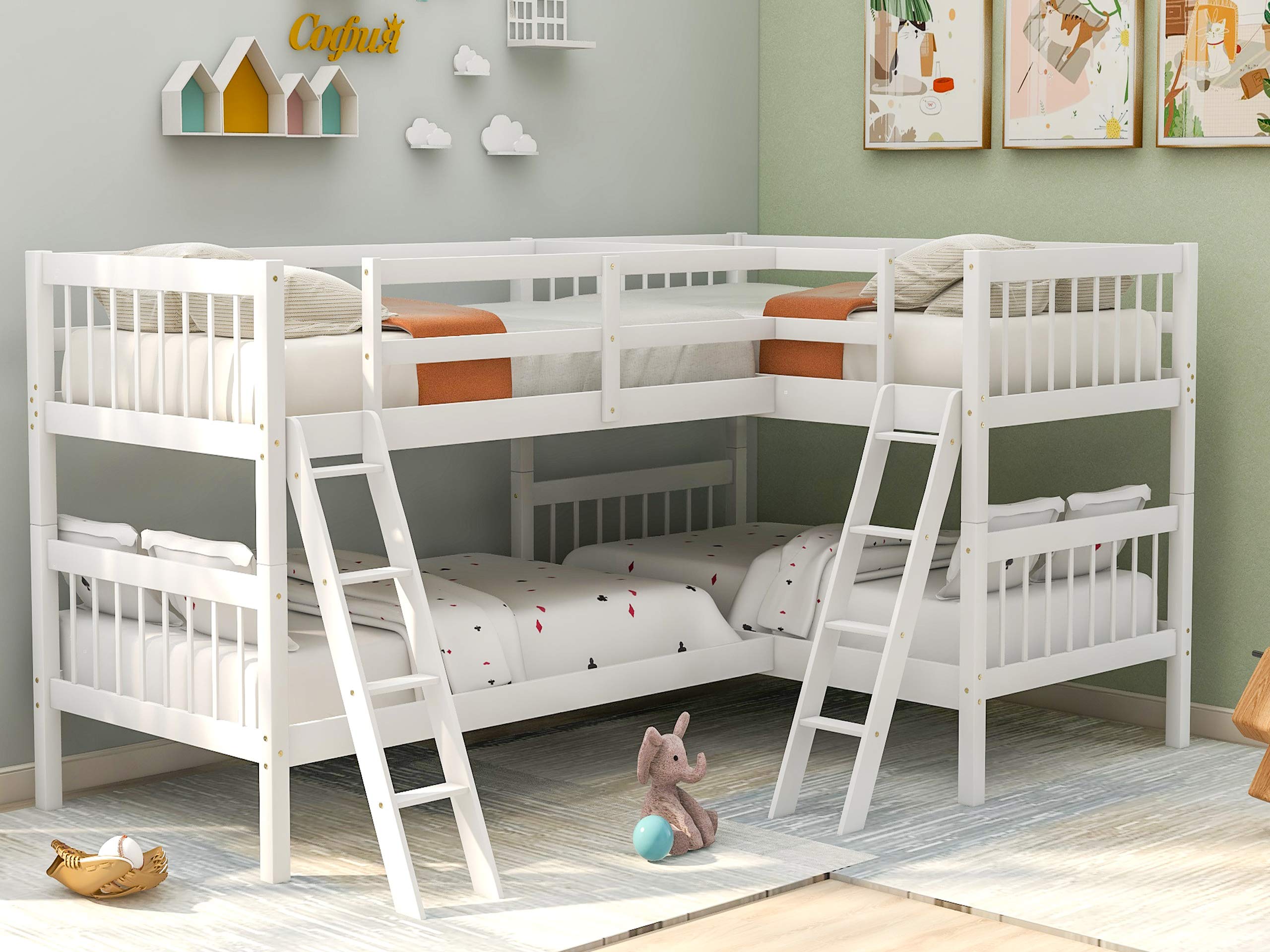 Merax L-Shaped Bunk Bed with Ladder,Twin Size