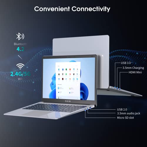 SGIN Laptop 15.6 Inch, 4GB DDR4 128GB SSD Windows 11 Laptops with Intel Celeron N4020C(up to 2.8 GHz), Intel UHD Graphics 600, Mini HDMI, WiFi, Webcam, USB3.0, Bluetooth 4.2