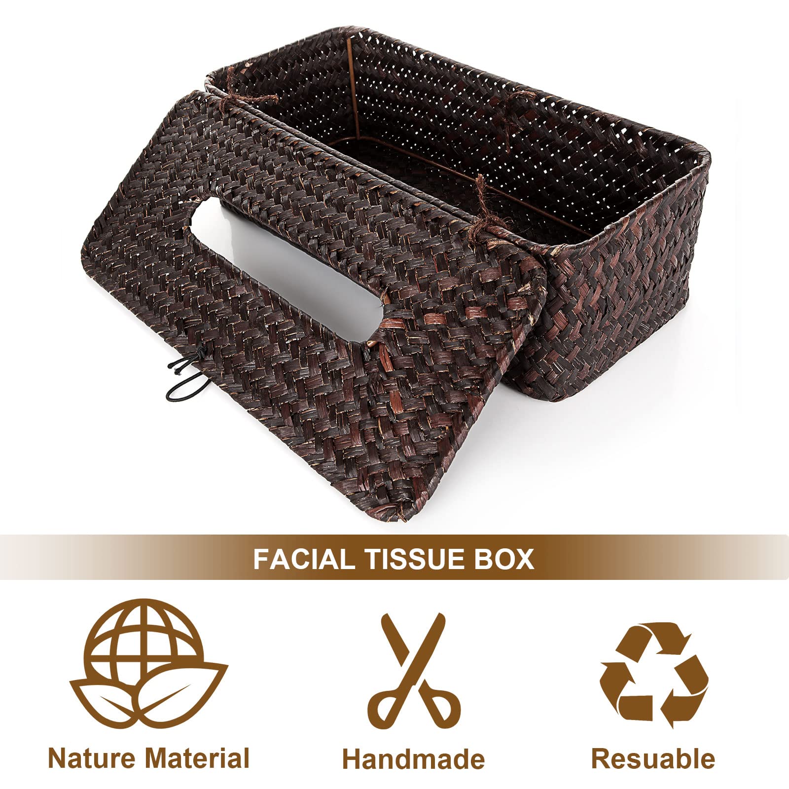 Rectangular Woven Tissue Box Holder Tissue Paper Holder Decorative Napkin Holder for Table Tissue Box Cover Rectangular Pumping Paper case Dispenser for Home Office Car Automotive Decoration