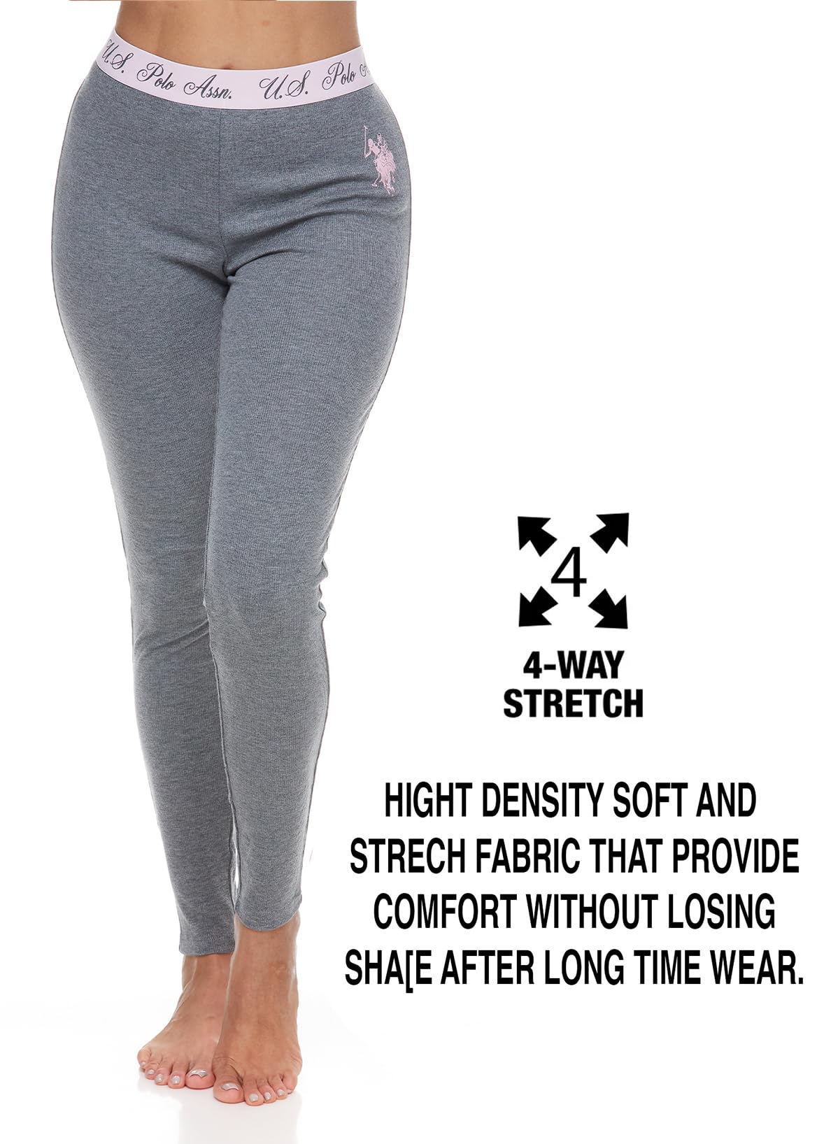 U.S. Polo Assn. Thermal Pajamas for Women Set, Thermals Top and Bottom Set, Womens Thermals (Charcoal Heather Set, Medium)