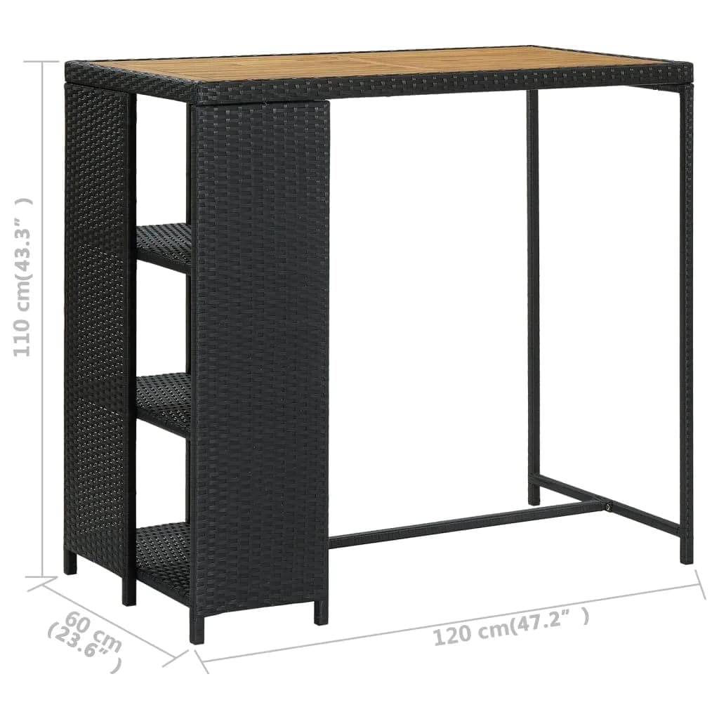 AJSEOYBS Bar Table,Bar Height Pub Table, Rectangle High Top Kitchen & Dining Tables,Indoor use,Bar Table with Storage Rack Black 47.2"x23.6"x43.3" Poly Rattan