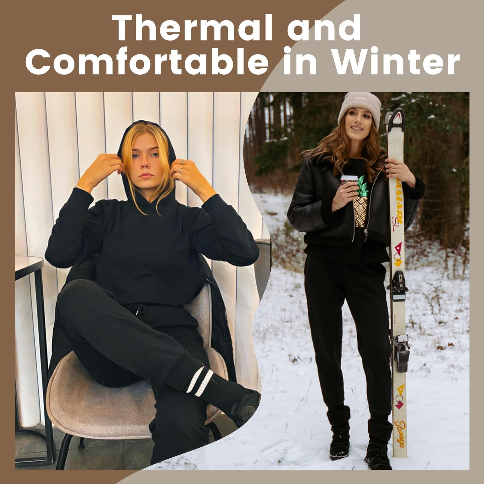 CAMPSNAIL Fleece Lined Sweatpants Women - Joggers for Women with Pockets High Waisted Thermal Winter Warm Pants for Snow