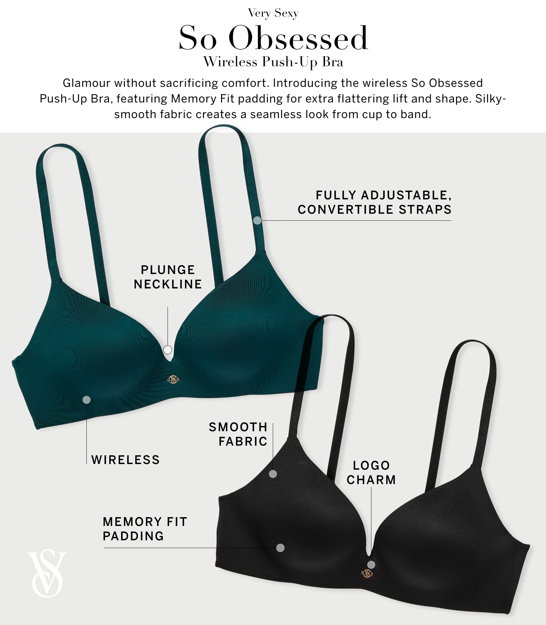 Victoria's Secret So Obsessed Wireless Push Up Bra, Padded, Plunge Neckline, Smoothing, Bras for Women, Beige (34C)