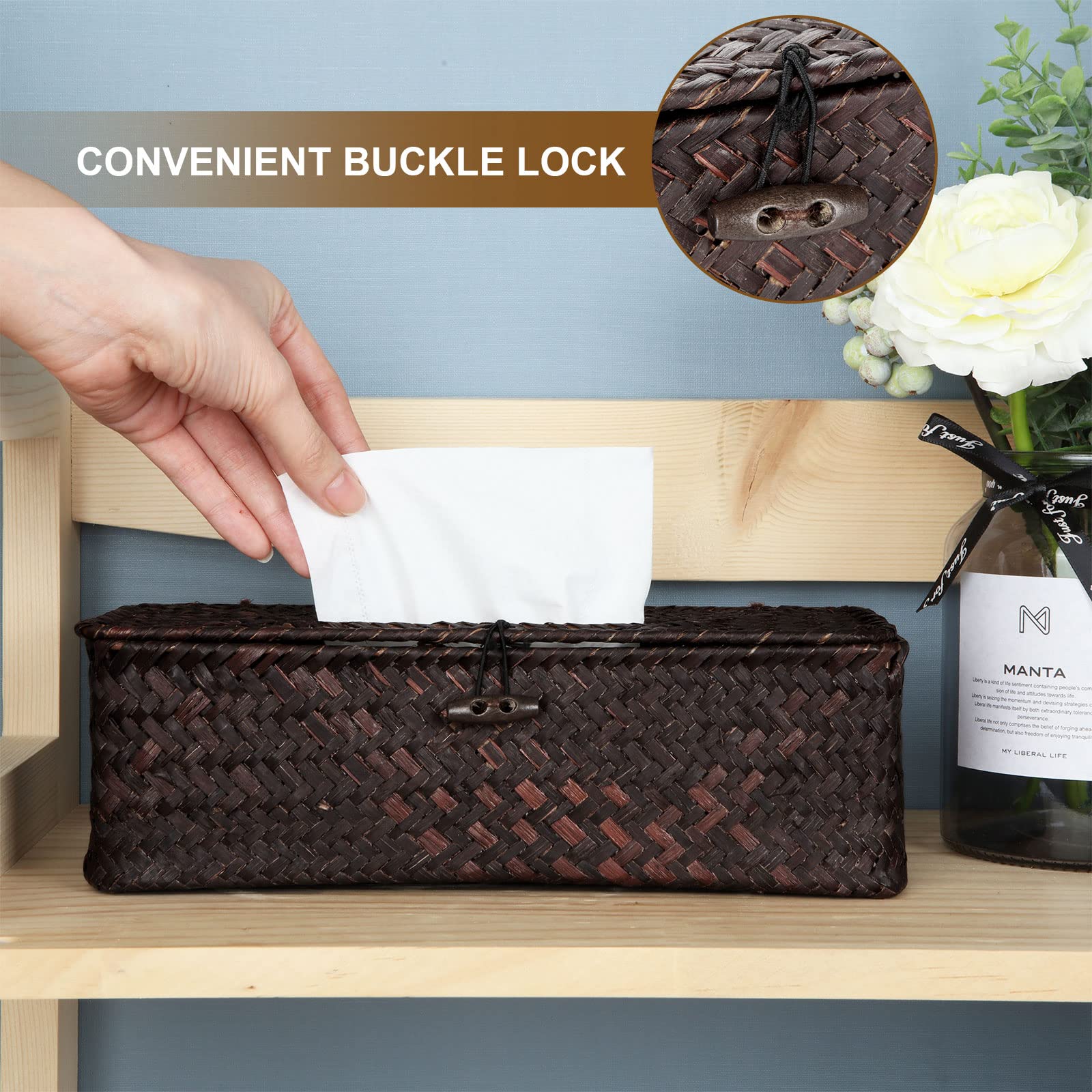 Rectangular Woven Tissue Box Holder Tissue Paper Holder Decorative Napkin Holder for Table Tissue Box Cover Rectangular Pumping Paper case Dispenser for Home Office Car Automotive Decoration