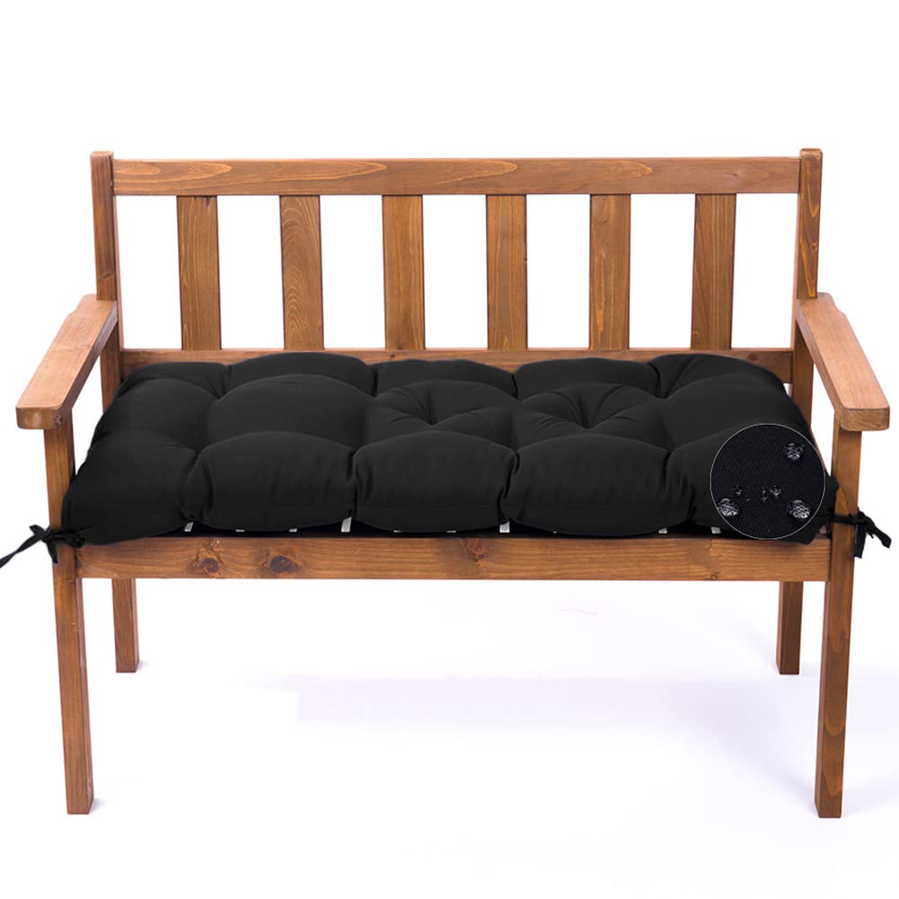 Indoor Outdoor Bench Cushion, Waterproof Swing Cushion Seat Chair Replacement Pads Pillow for Lounger Garden Furniture Patio Metal Wooden (Black, 47x20IN)