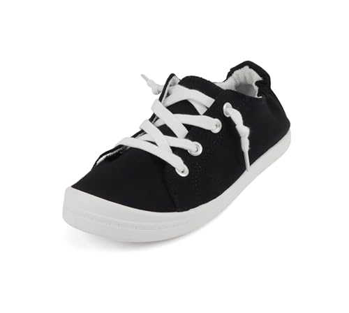 Soda Flat Women Shoes Linen Canvas Slip On Sneakers Lace Up Style Loafers Zig-S (7.5) Black/White