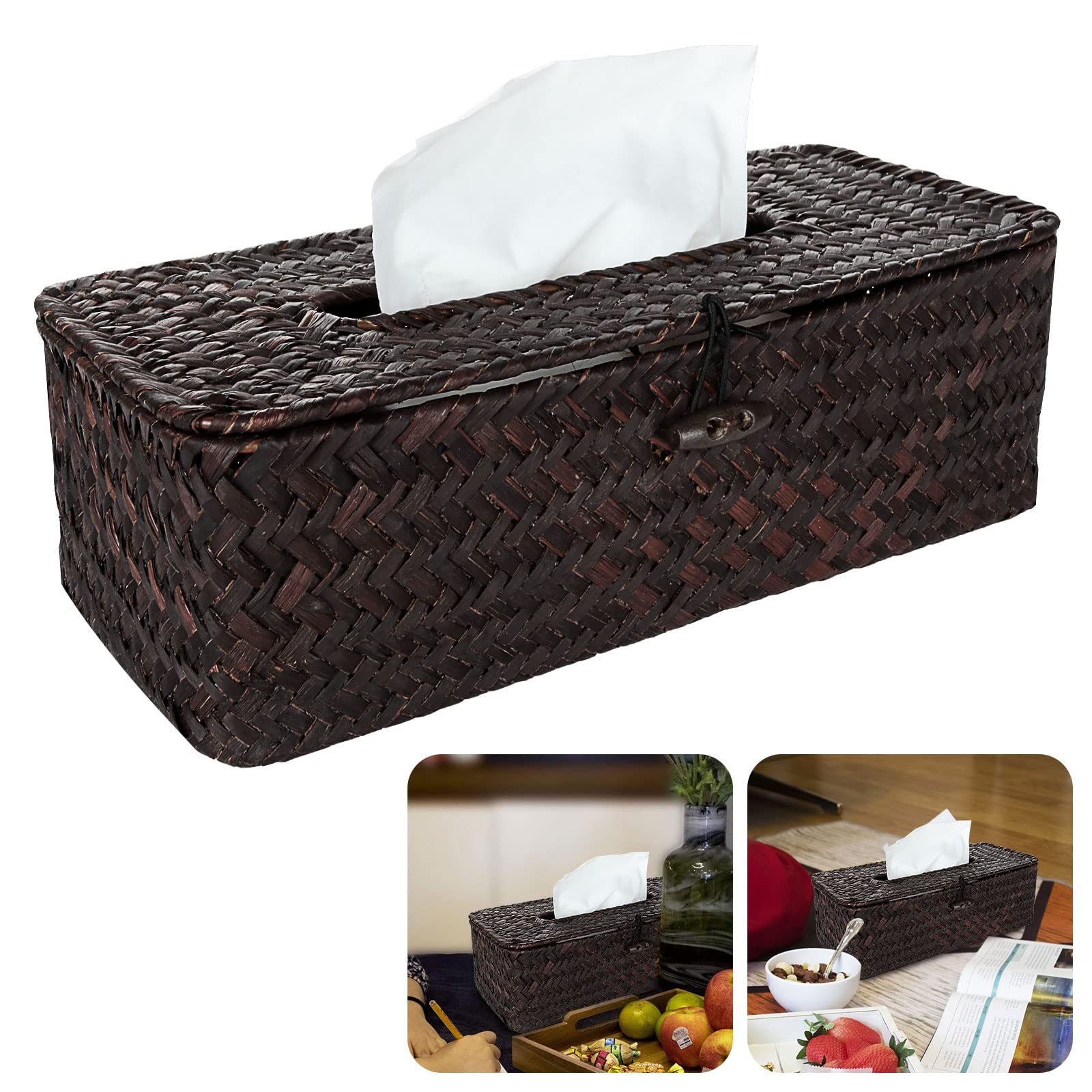 Rectangular Woven Tissue Box Holder Tissue Paper Holder Decorative Napkin Holder for Table Tissue Box Cover Rectangular Pumping Paper case Dispenser for Home Office Car Automotive Decoration