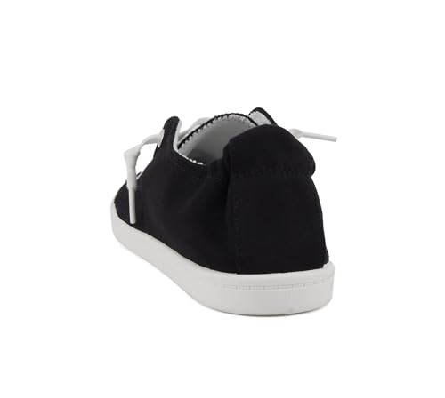 Soda Flat Women Shoes Linen Canvas Slip On Sneakers Lace Up Style Loafers Zig-S (7.5) Black/White