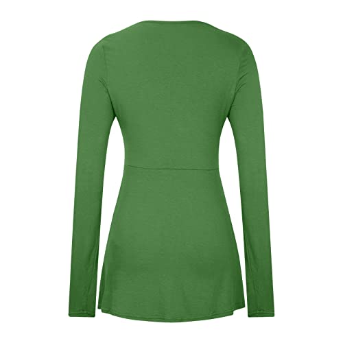 SMIDOW Womens Sexy Twist Front v Neck Tops Trendy Spring Long Sleeve Shirts Solid Casual Loose Comfy Pleated Blouse