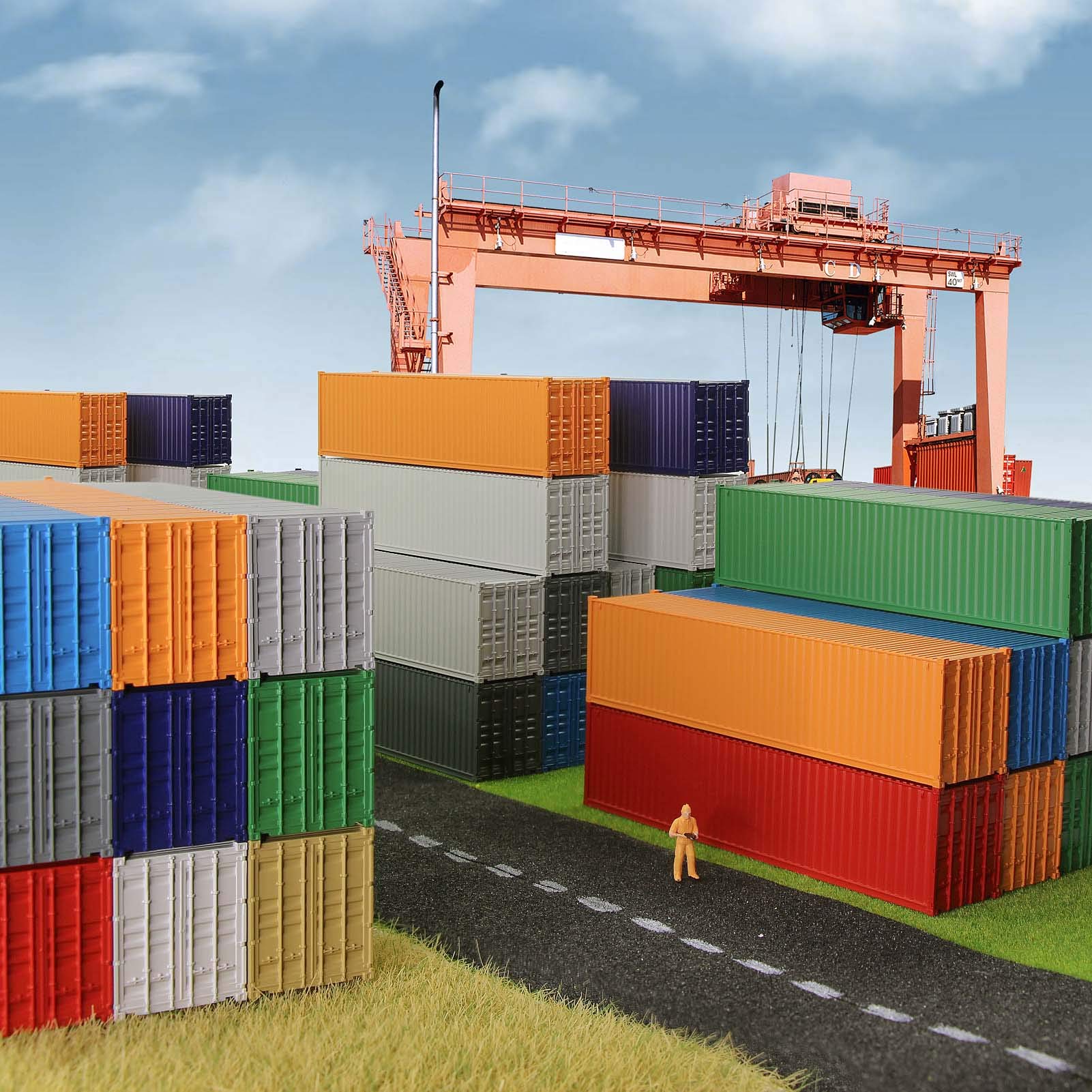3pcs HO Scale Undecorated 40' (ft) Shipping Containers 1:87 Deep Bule Ribbed Side Container C8740DB