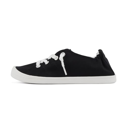 Soda Flat Women Shoes Linen Canvas Slip On Sneakers Lace Up Style Loafers Zig-S (7.5) Black/White