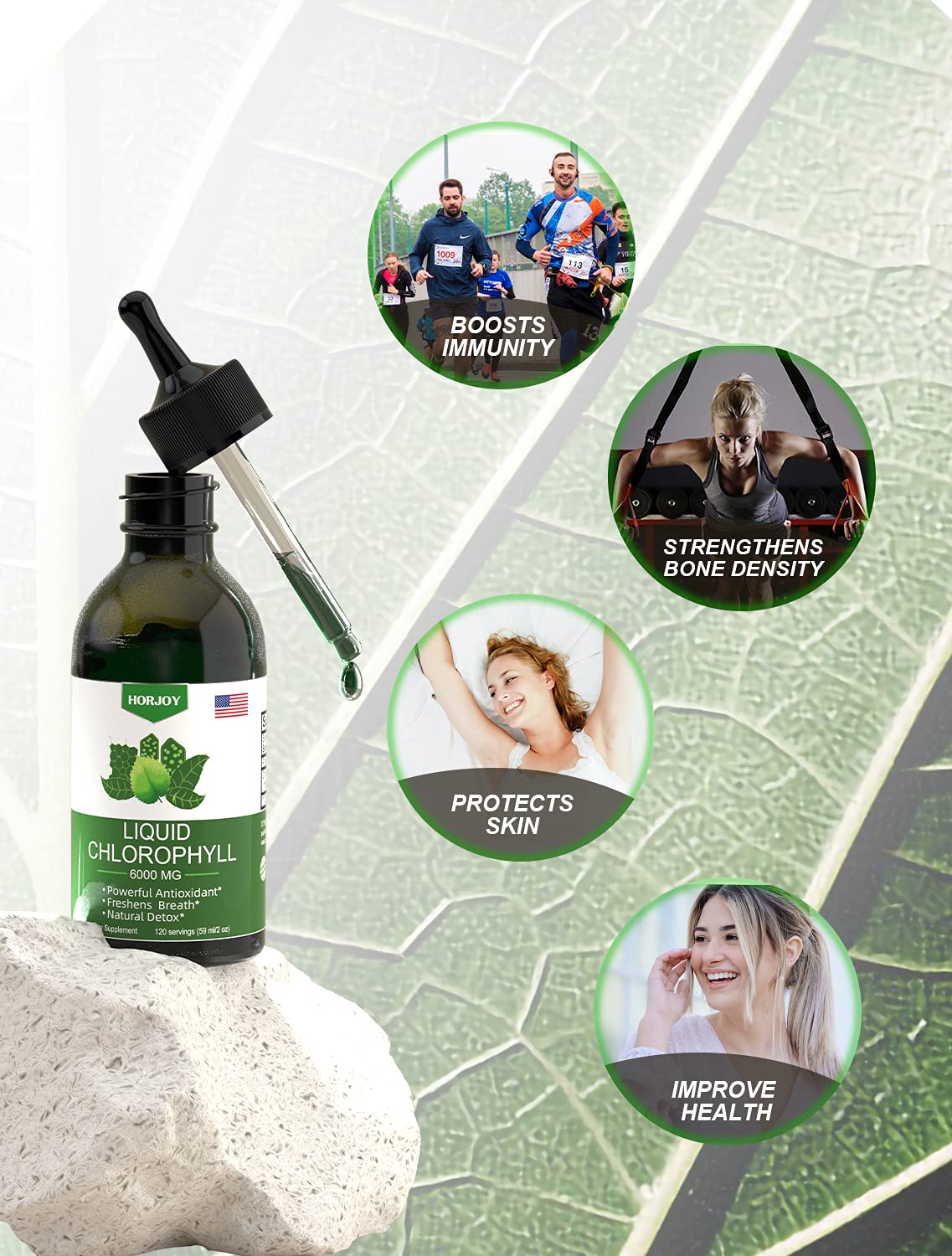 Chlorophyll Liquid Drops - 100% Natural Energy Booster and Immune Support - Internal Deodorant and Detox - Altitude Sickness Relief - Fast Absorption, Vegan & Non-GMO - 120 Servings (Pack of 1)