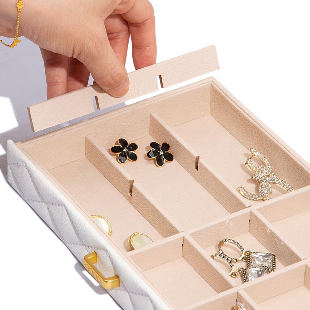 FEIYAN Extra Large Jewelry Box Organizer with 10 Drawers - Premium Faux Leather Storage Case & Velvet Lining | Modern Scandinavian Design for Rings, Necklaces, Earrings