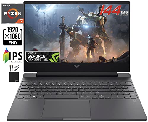 HP 2022 Newest Victus 15.6" FHD IPS 144Hz Gaming Laptop, 8-Core AMD Ryzen 7 5800H (Upto 4.4GHz), NVIDIA GeForce RTX 3050 Ti, 32GB RAM, 1TB PCIe SSD, Backlit KB,HD Webcam, WiFi 6, Win 11+MarxsolCable