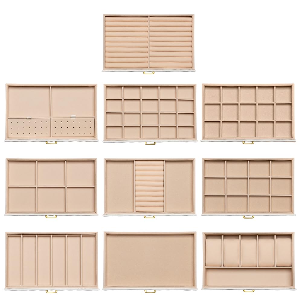 FEIYAN Extra Large Jewelry Box Organizer with 10 Drawers - Premium Faux Leather Storage Case & Velvet Lining | Modern Scandinavian Design for Rings, Necklaces, Earrings