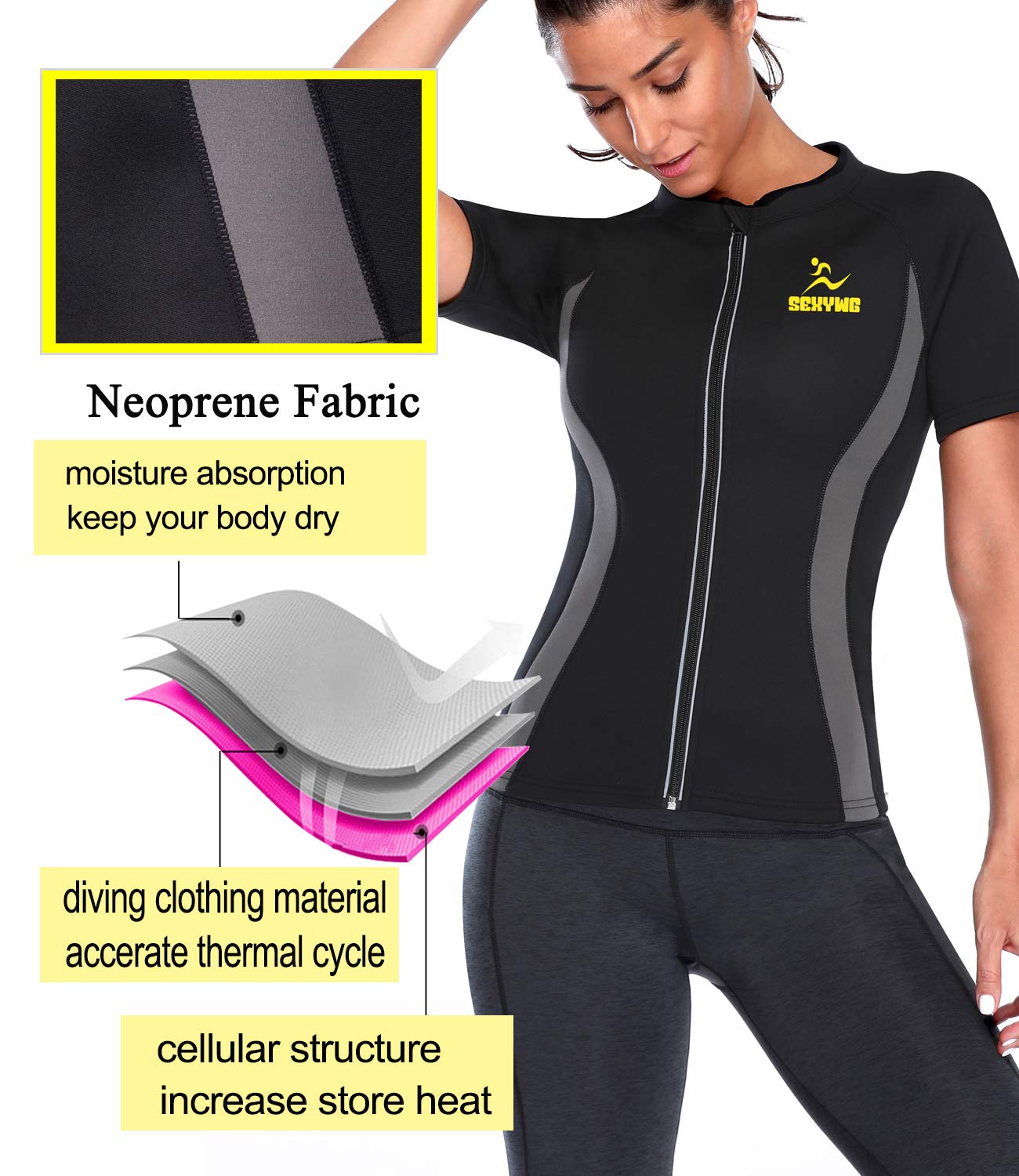 SEXYWG Women Hot Sweat Weight Loss Sauna Shirt Neoprene Top Workout Body Shaper Slimming Training Suit