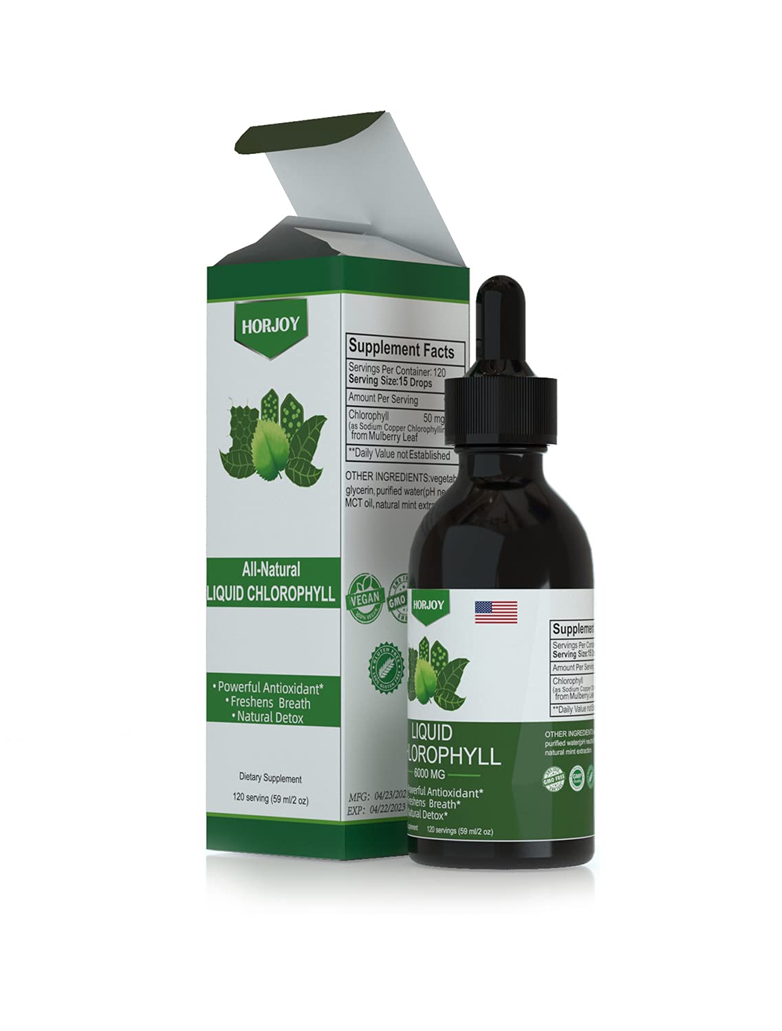 Chlorophyll Liquid Drops - 100% Natural Energy Booster and Immune Support - Internal Deodorant and Detox - Altitude Sickness Relief - Fast Absorption, Vegan & Non-GMO - 120 Servings (Pack of 1)