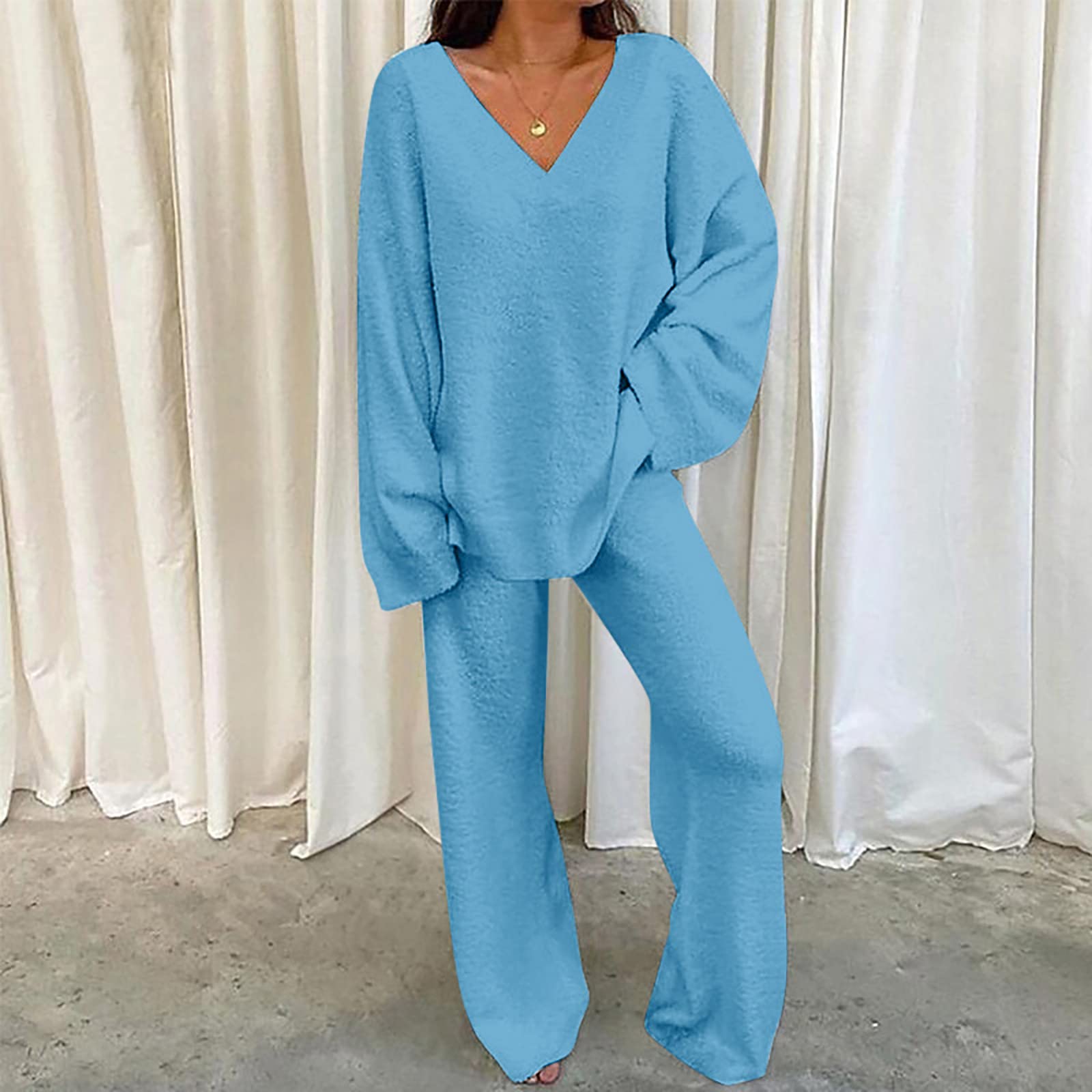 Aitaliwer Soft Sweatsuits For Women Set 2 Piece, Sweat Shirt And Pants Gym Training Wear Long Sleeve Pullover Sweatshirt Jogger Sweatsuit Blue,XX-Large