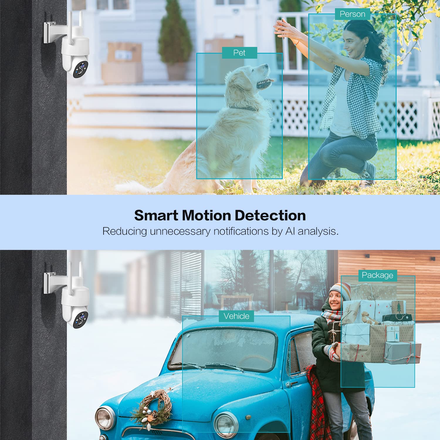 GMK Security Cameras Wireless Outdoor, 2K Pan-Tilt 360° View Battery Powered 2-Way Talk Outdoor Camera Wireless 3MP PTZ WiFi Surveillance Cam Cloud/SD Storage Color Night Vision Spotlight/Siren
